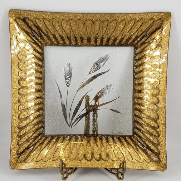 unknown | Dining | Vintage Mid Century Gold Enameled Wheat Design ...